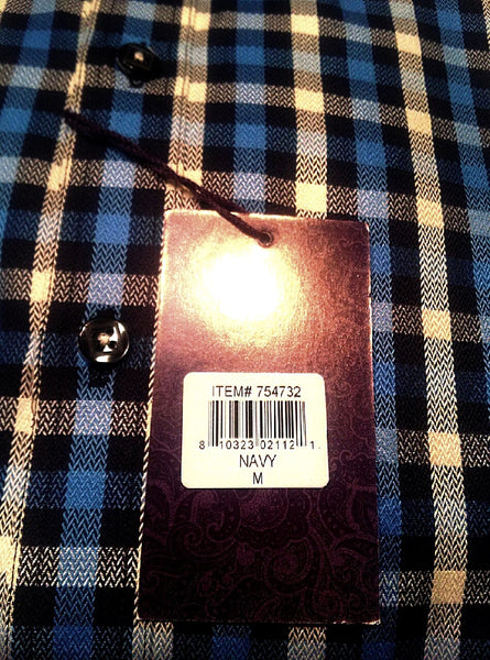 New- Marco Brunelli of Italy- Blue/Black/White Check Fashion Shirt- si ...